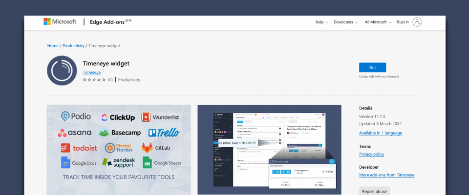 New! Timeneye Widget for Microsoft Edge