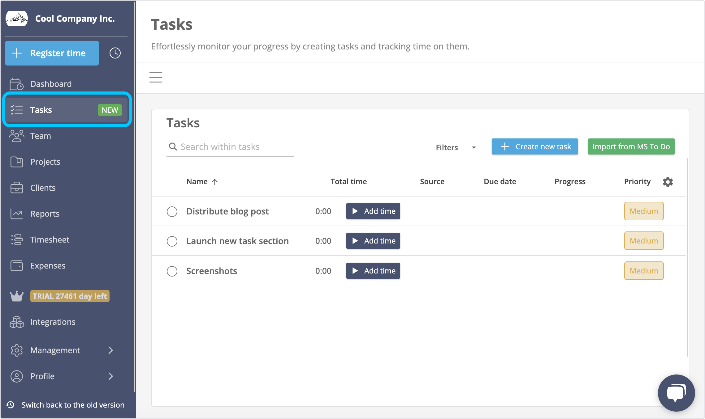 Easily Track Your Daily Tasks, with Timeneye's new Tasks section