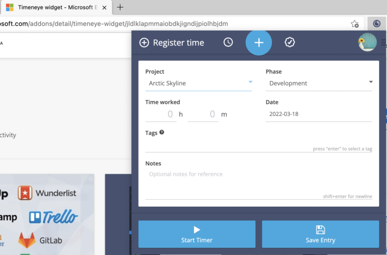 New! Timeneye Widget for Microsoft Edge