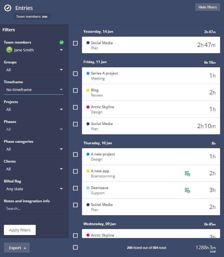 How to see your time tracking history in Timeneye - Timeneye